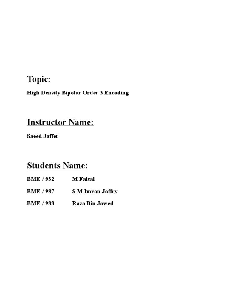 High Density Bipolar Order 3 Encoding Pdf Algorithms Signal
