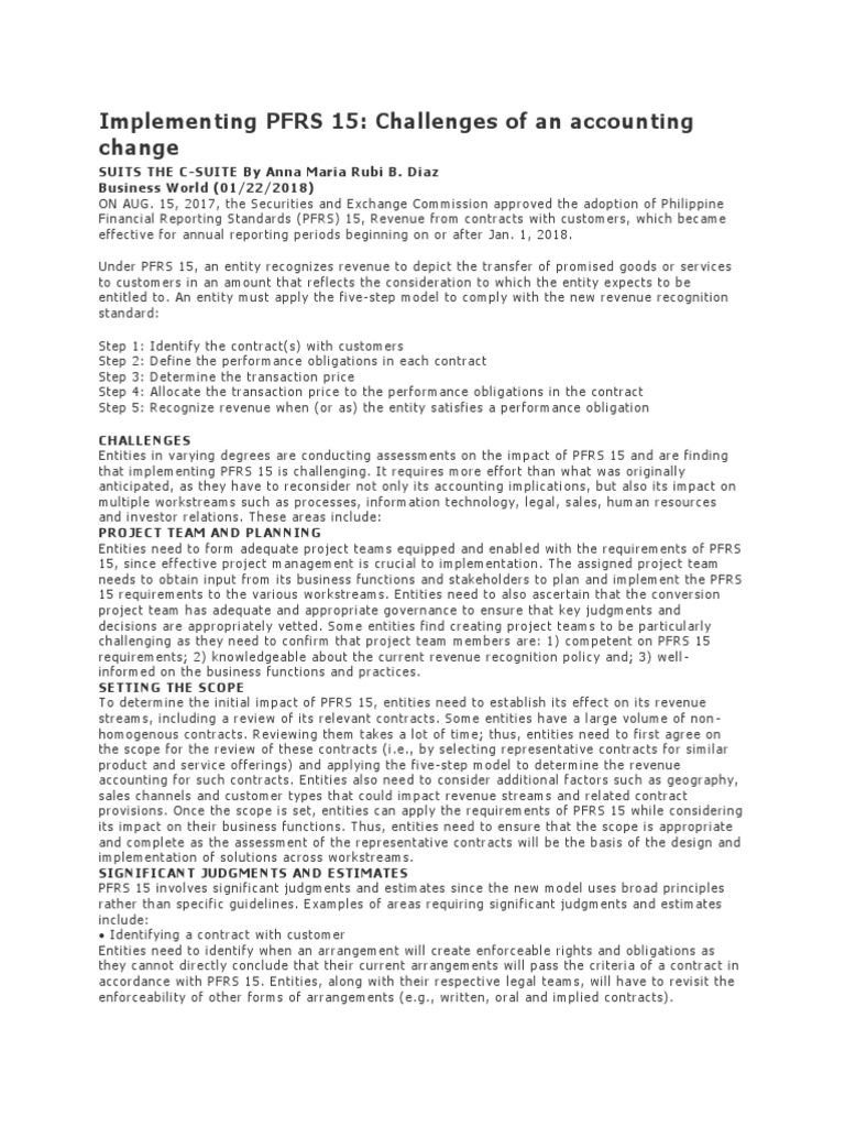 Implementing PFRS 15: Challenges of An Accounting Change | PDF ...