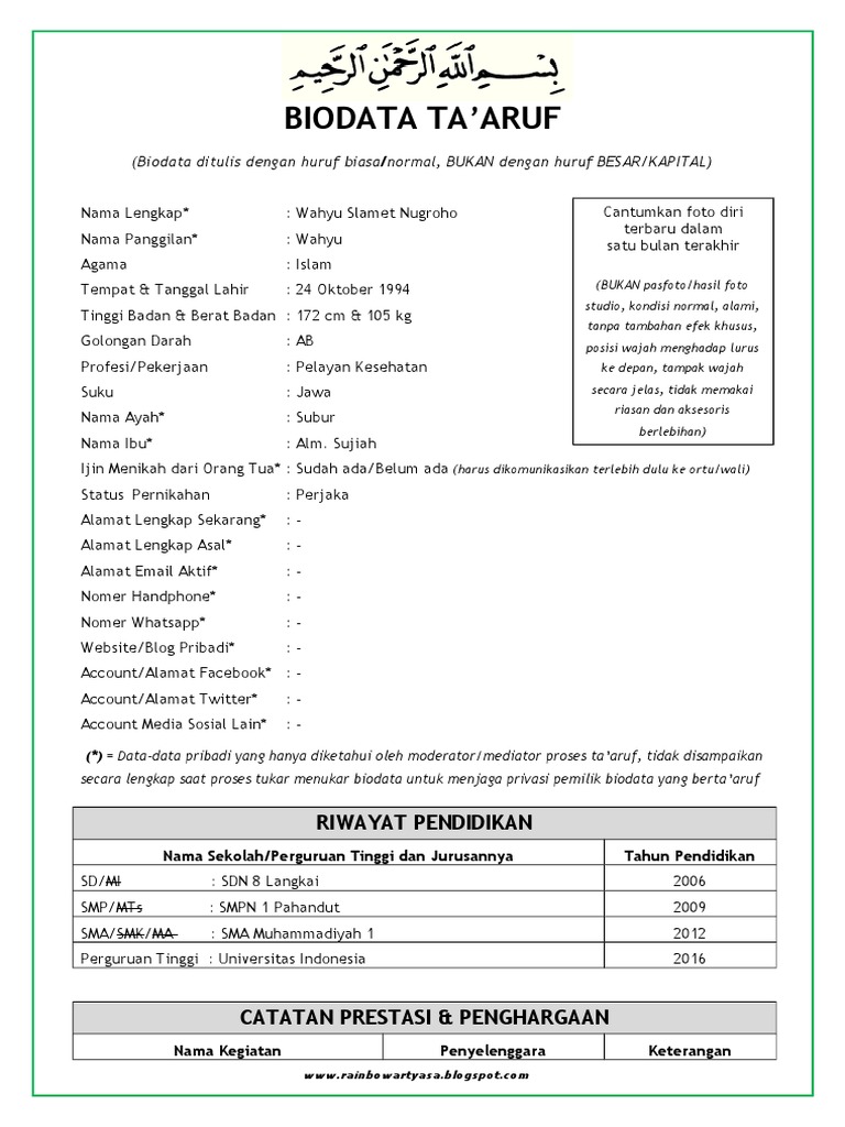 Format Biodata Taaruf | PDF