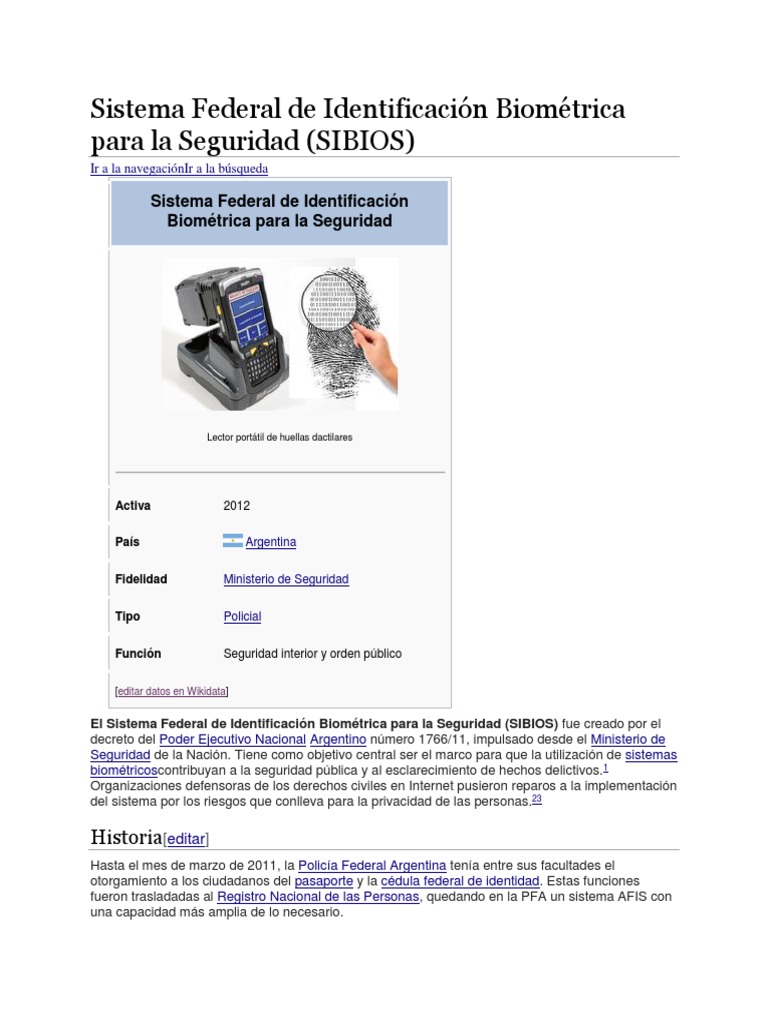Sistema Federal de Identificación Biométrica para La Seguridad | PDF ...
