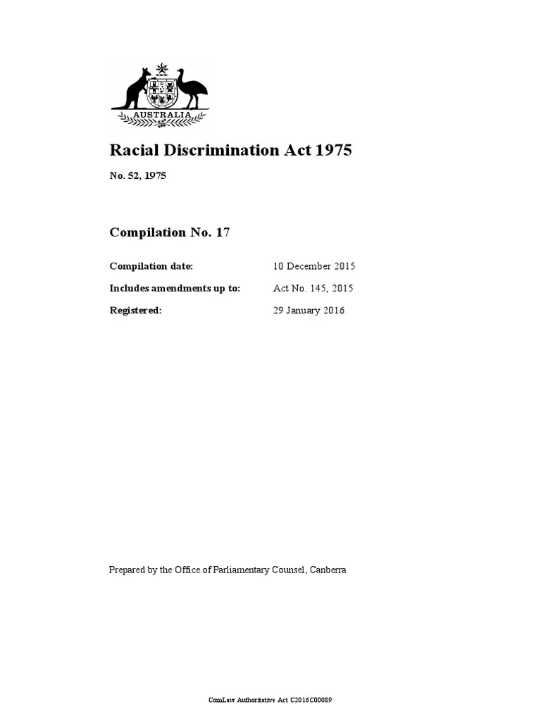 Racial Discrimination Act 1975: Compilation No. 17 | PDF | Charitable ...