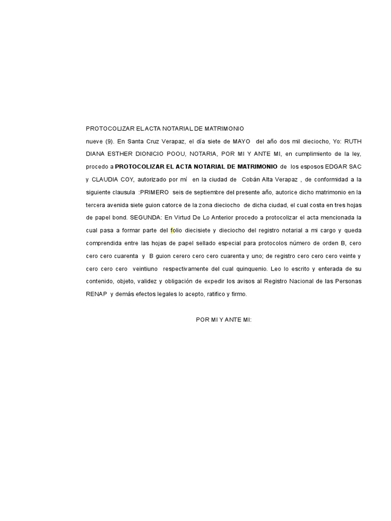 Protocolizacion de Acta Notarial de Matrimonio | PDF | Gobierno