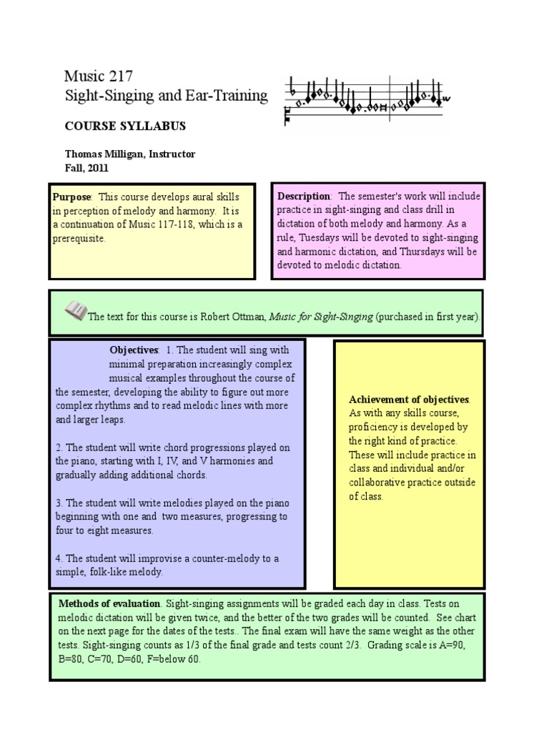 Music 217 Sight-Singing and Ear-Training: Course Syllabus | PDF ...