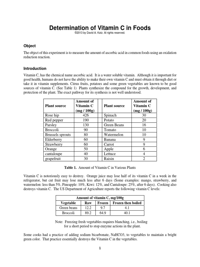 Determination of Vitamin C in Foods | PDF | Vitamin C | Titration