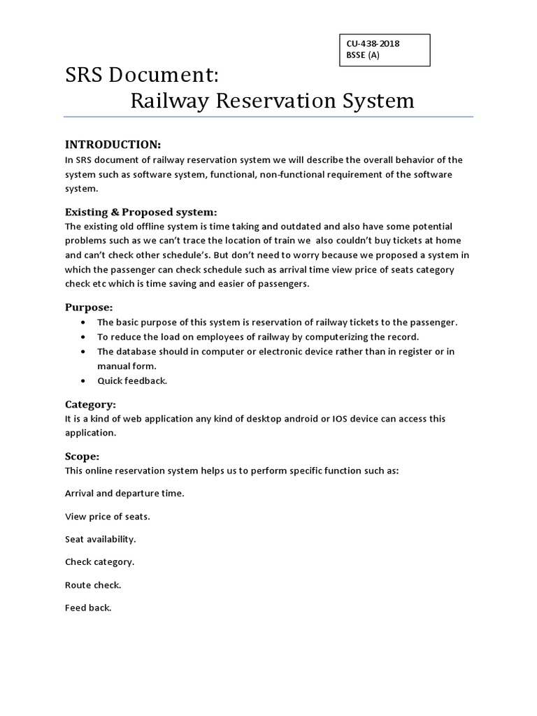 SRS Document Railway | PDF | Use Case | Operating System