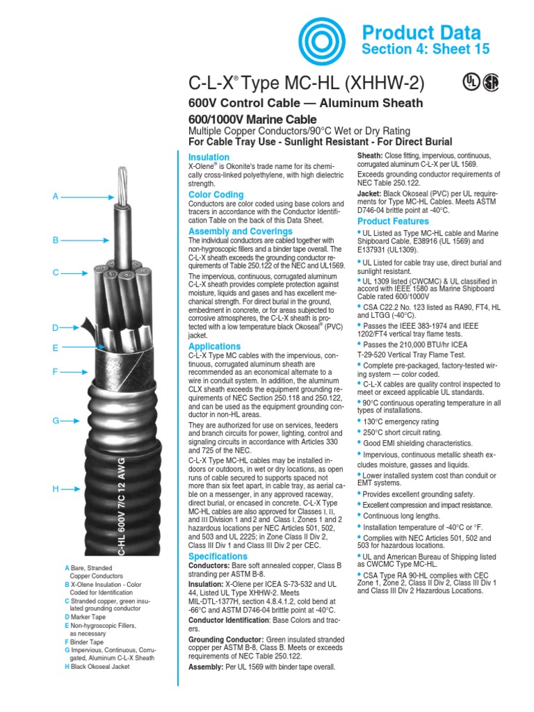 C-L-X® Type MC-HL (XHHW-2) | PDF | Electrical Conductor | Wire