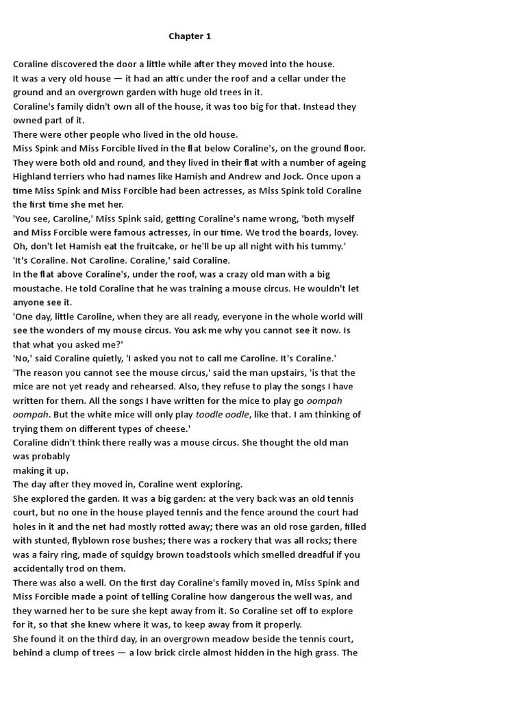 Year 8 Coraline Chapter 1 | PDF | Nature