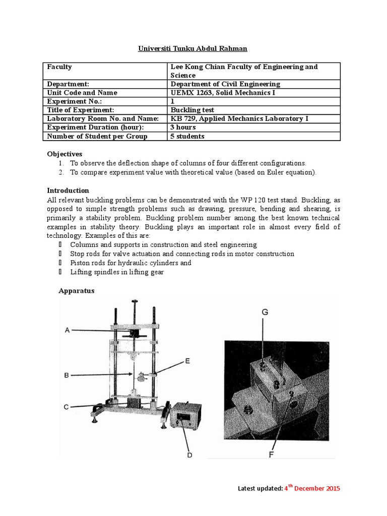 Lab Sheet Buckling Test | PDF | Buckling | Force
