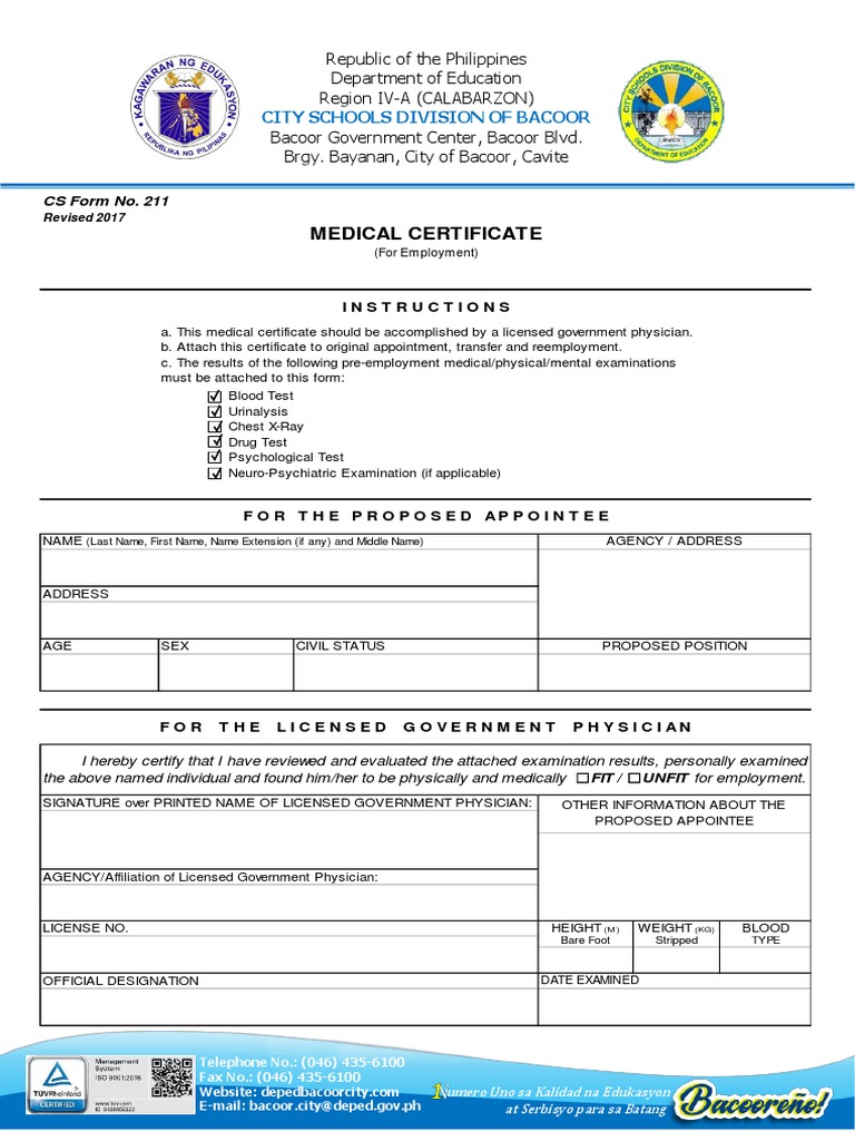 Medical Certificate Form 211 Guidelines | PDF | Health Care | Medicine