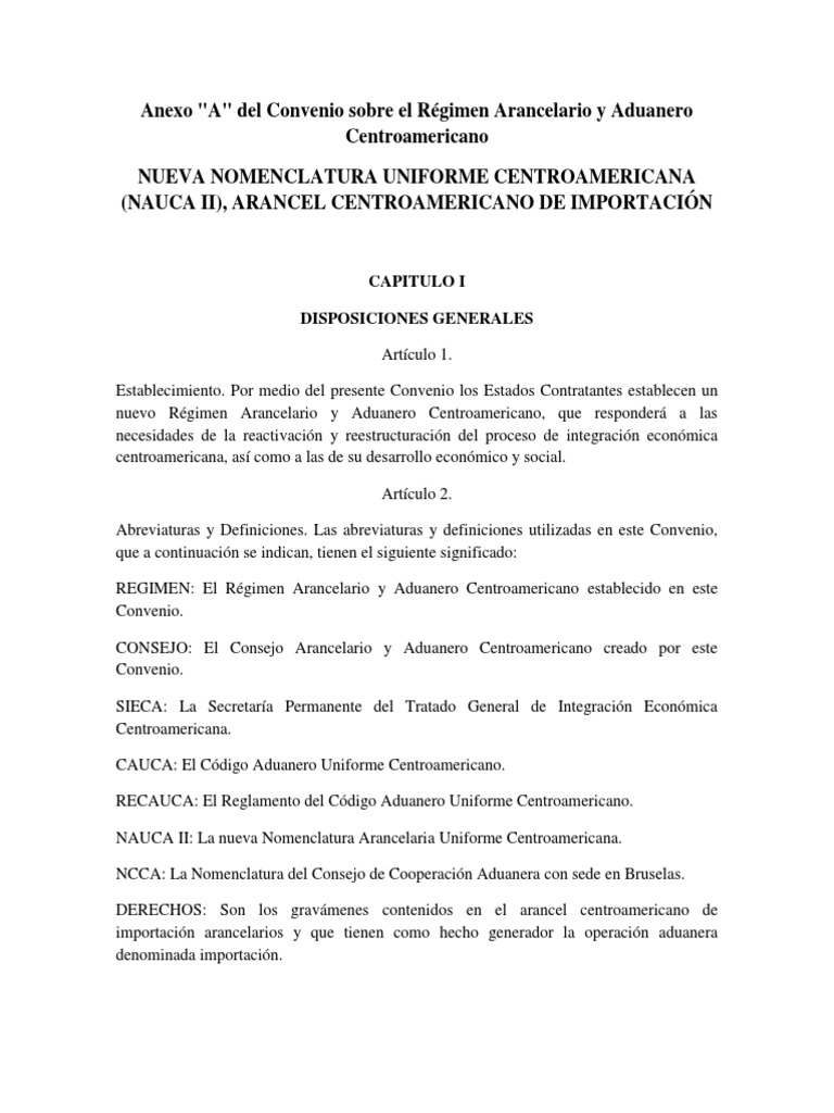 Anexo a Del Convenio Sobre El Régimen Arancelario y Aduanero Centroamericano | PDF | aduana ...