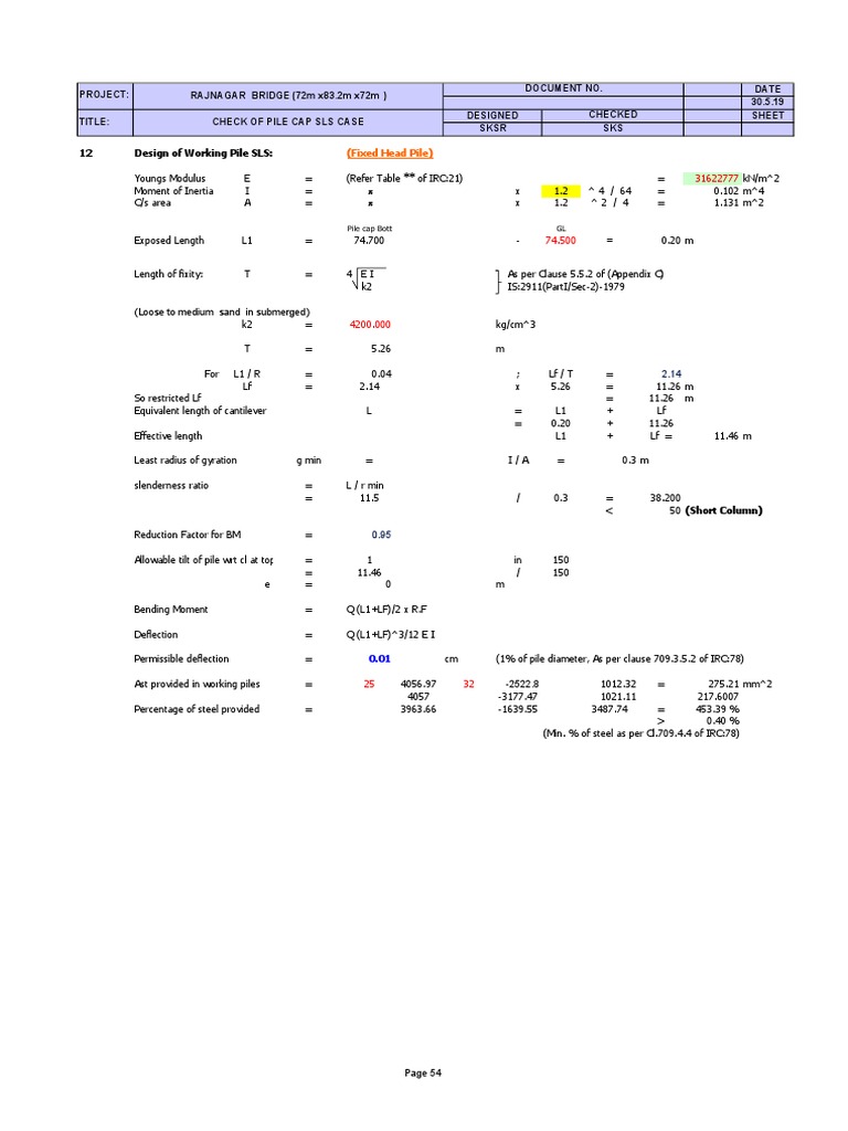 (Fixed Head Pile) : Pile Cap Bott GL | PDF | Solid Mechanics ...