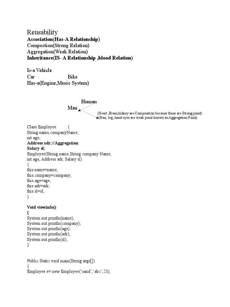 Reusability: Compostion (Strong Relation) Aggregation (Weak Relation) | PDF