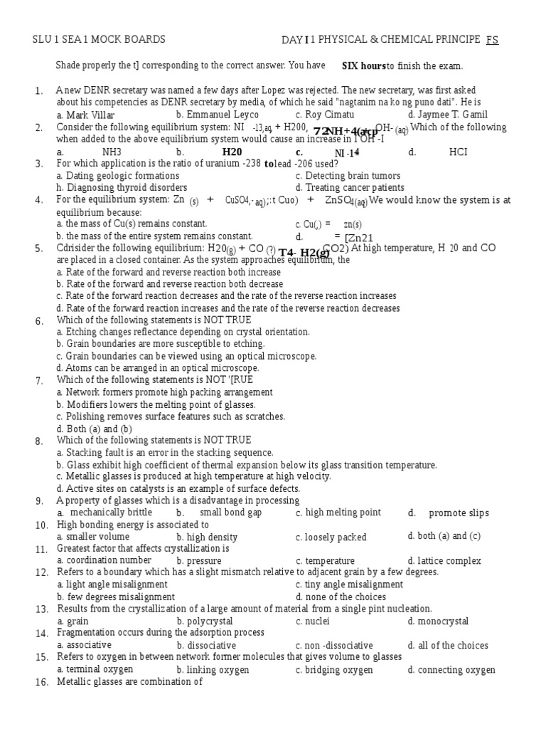 Chemical Engineering Test Questions | PDF | Crystallite | Glasses