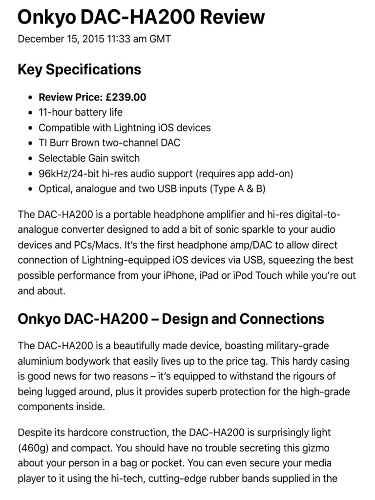 Onkyo DAC-HA200 Review - Trusted Reviews | PDF | Ios | Amplifier