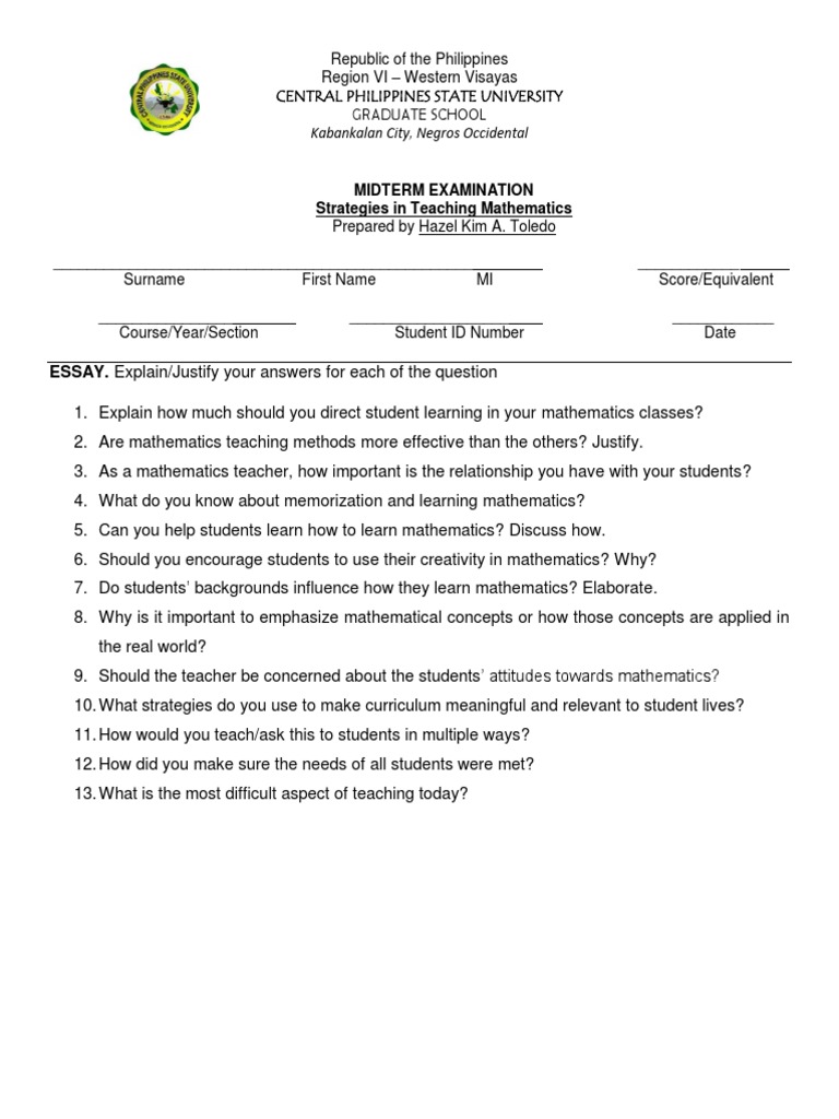 ESSAY. Explain/Justify Your Answers For Each of The Question | PDF ...