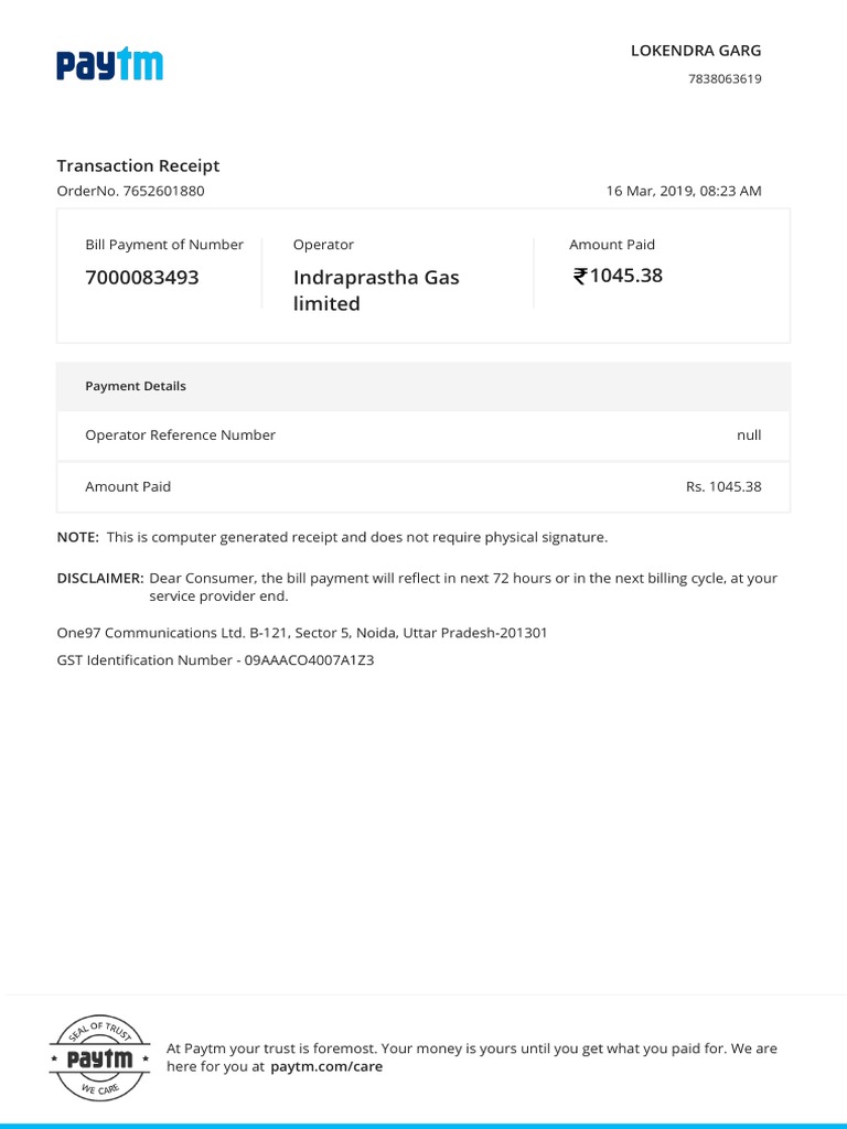 Indraprastha Gas Limited 1045.38: Transaction Receipt | PDF