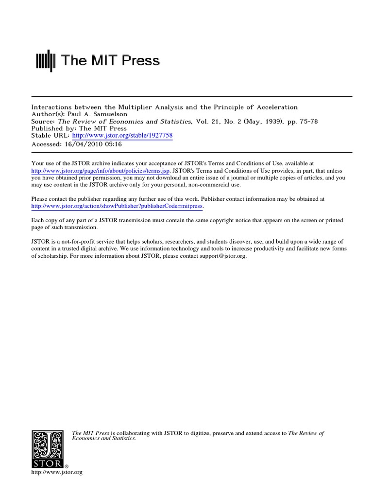 Samuelson Interaction Between Multiplier and Accelerator | Download Free PDF | Fiscal Multiplier ...