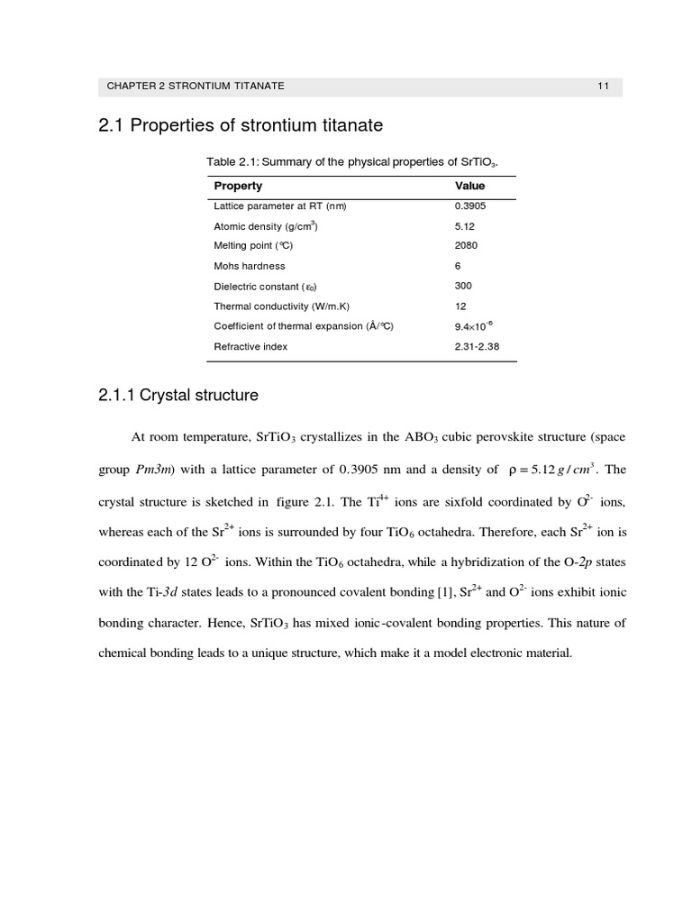 2.1 Properties of Strontium Titanate: 2.1.1 Crystal Structure | PDF ...