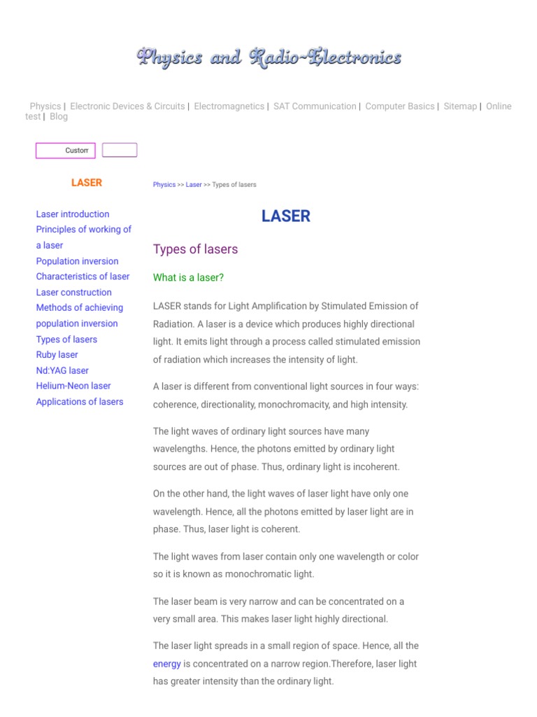Types of Lasers - Solid State Laser, Gas Laser, Liquid Laser ...