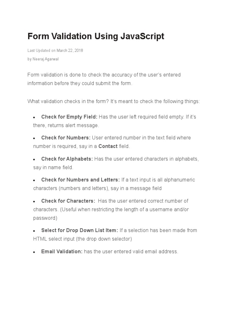 Form Validation Using Javascript | PDF | Email Address | Areas Of ...