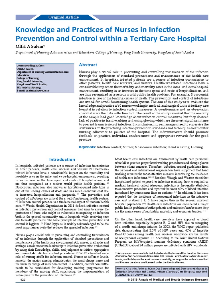 Knowledge and Practices of Nurses in Infection Prevention and Control ...