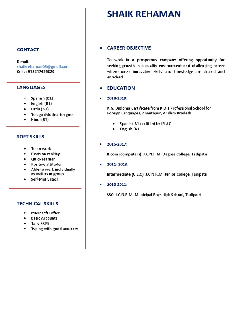 Shaik Rehaman: Contact Career Objective | PDF | Behavior Modification | Cognition