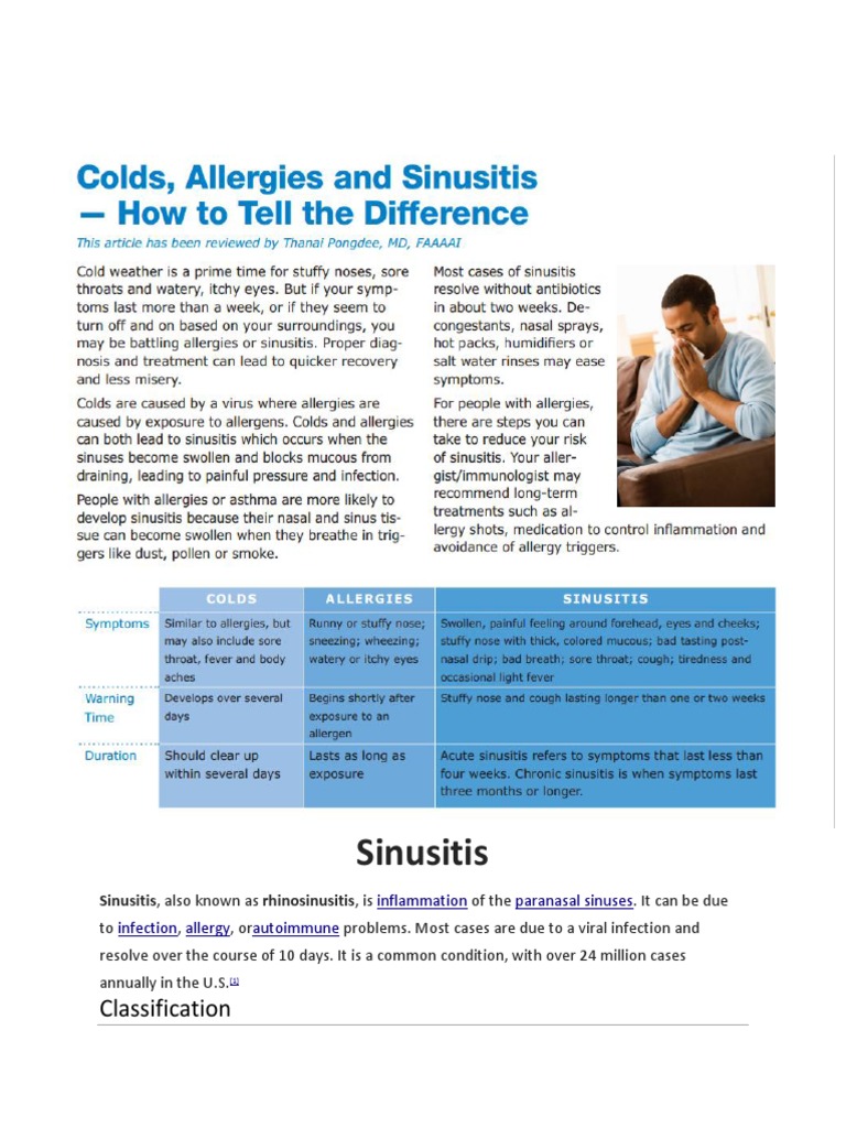 Sinusitis: Classification | PDF | Human Head And Neck | Medical Specialties