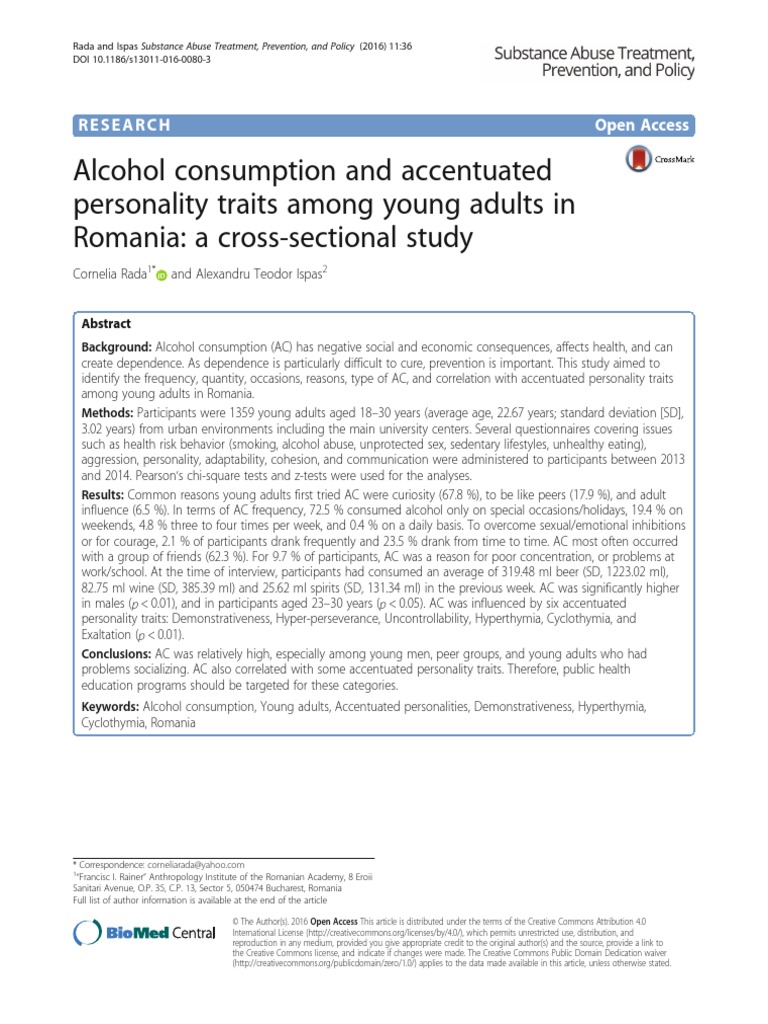 Alcohol Consumption and Accentuated Personality Traits Among Young ...