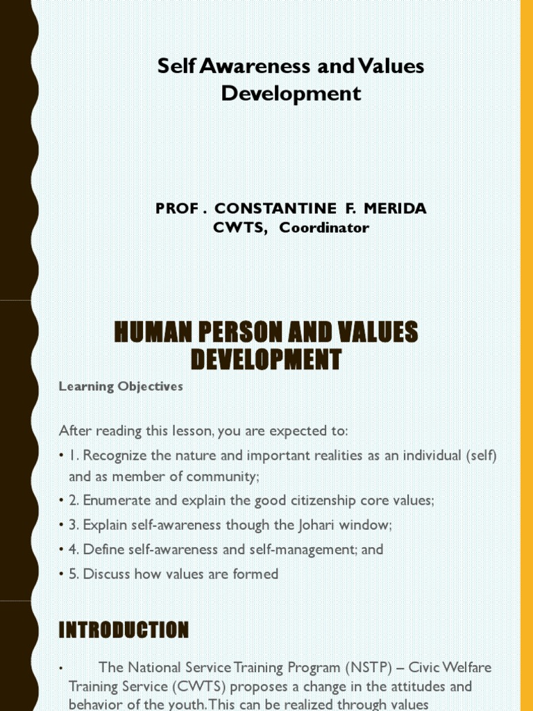 Self Awareness and Values Development | Download Free PDF | Self ...