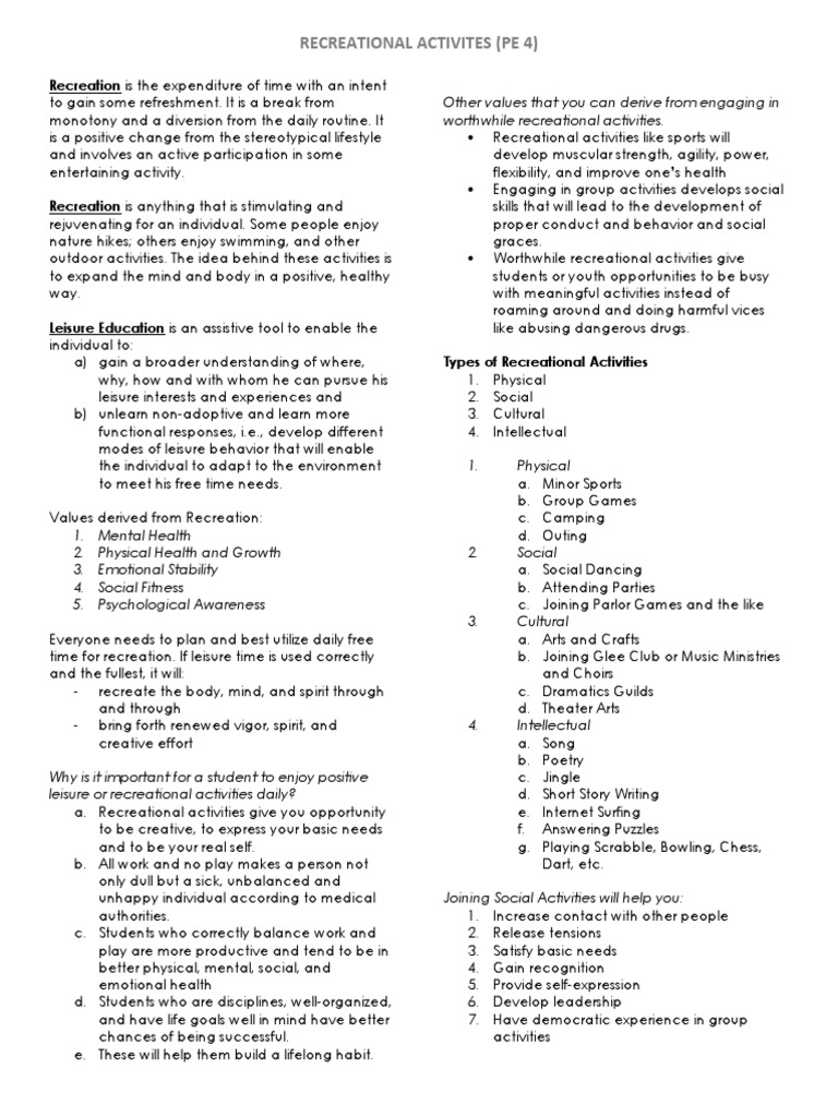 Recreational Activity | PDF | Recreation | Mind