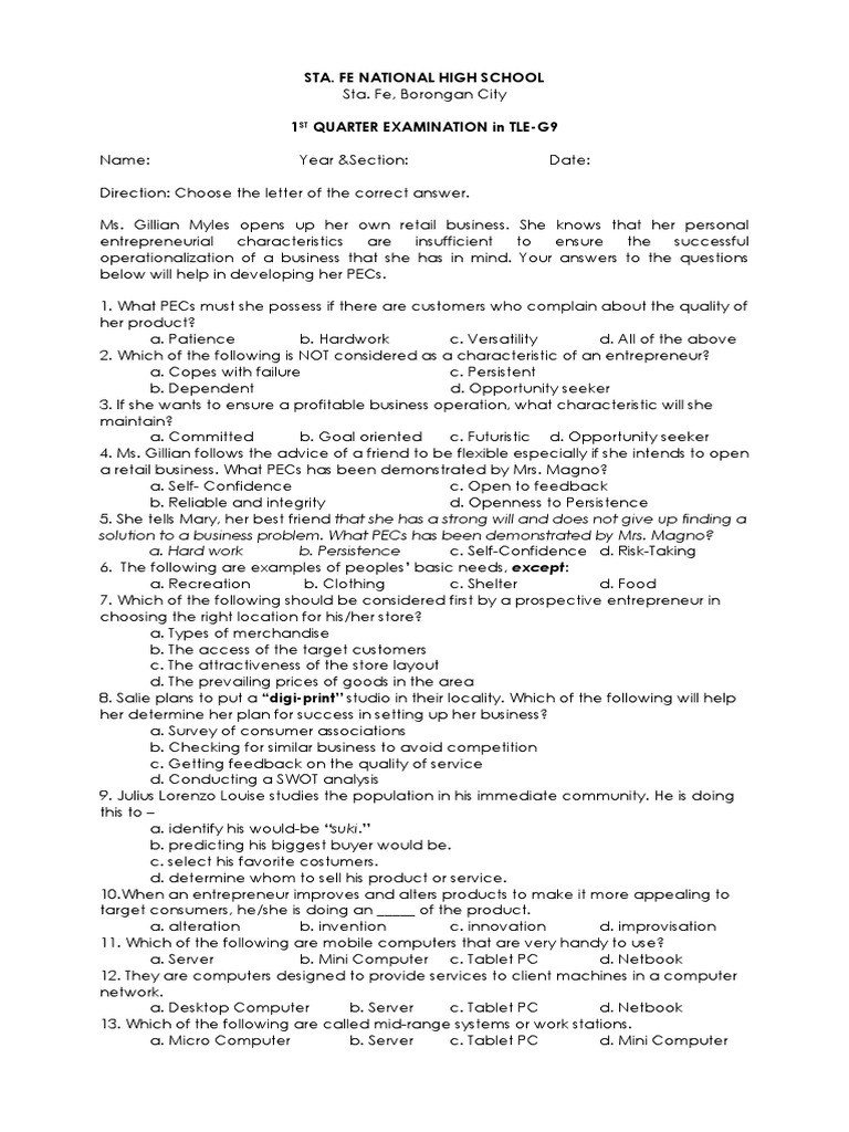 1st Quarter Exam G9 | PDF | Computer Data Storage | Computer Hardware