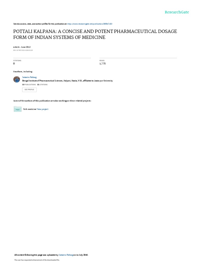 Pottali Kalpana: A Concise and Potent Pharmaceutical Dosage Form of ...