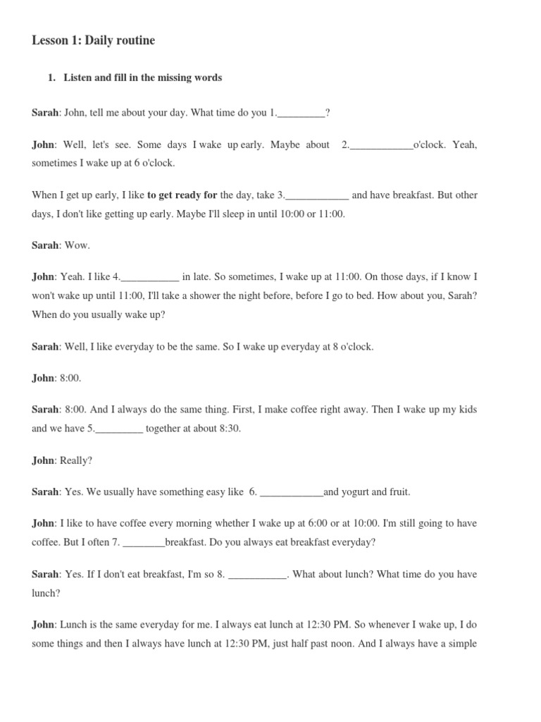 Lesson 1 Activity Sheet | PDF | Lunch | Food And Drink