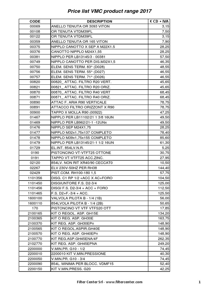 Price List VMC 2017 | PDF | Technology & Engineering