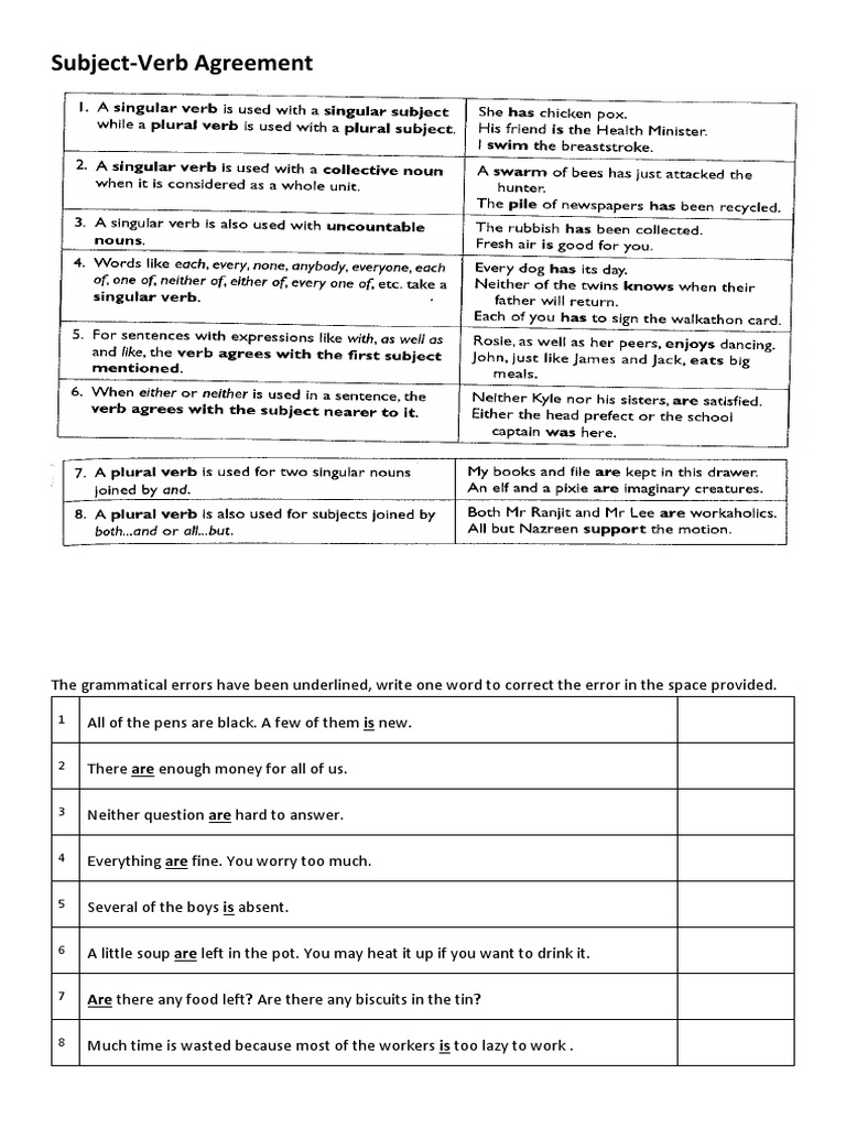Subject-Verb Agreement: A Document Identifying and Correcting ...