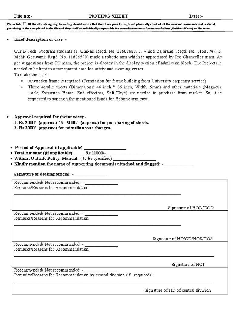 Noting Sheet | PDF | Government | Business