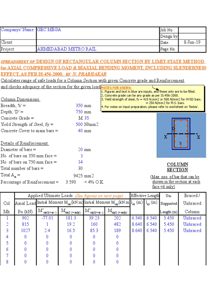 MEGA Metro Columns Design As Per IRS | PDF | Column | Architectural ...