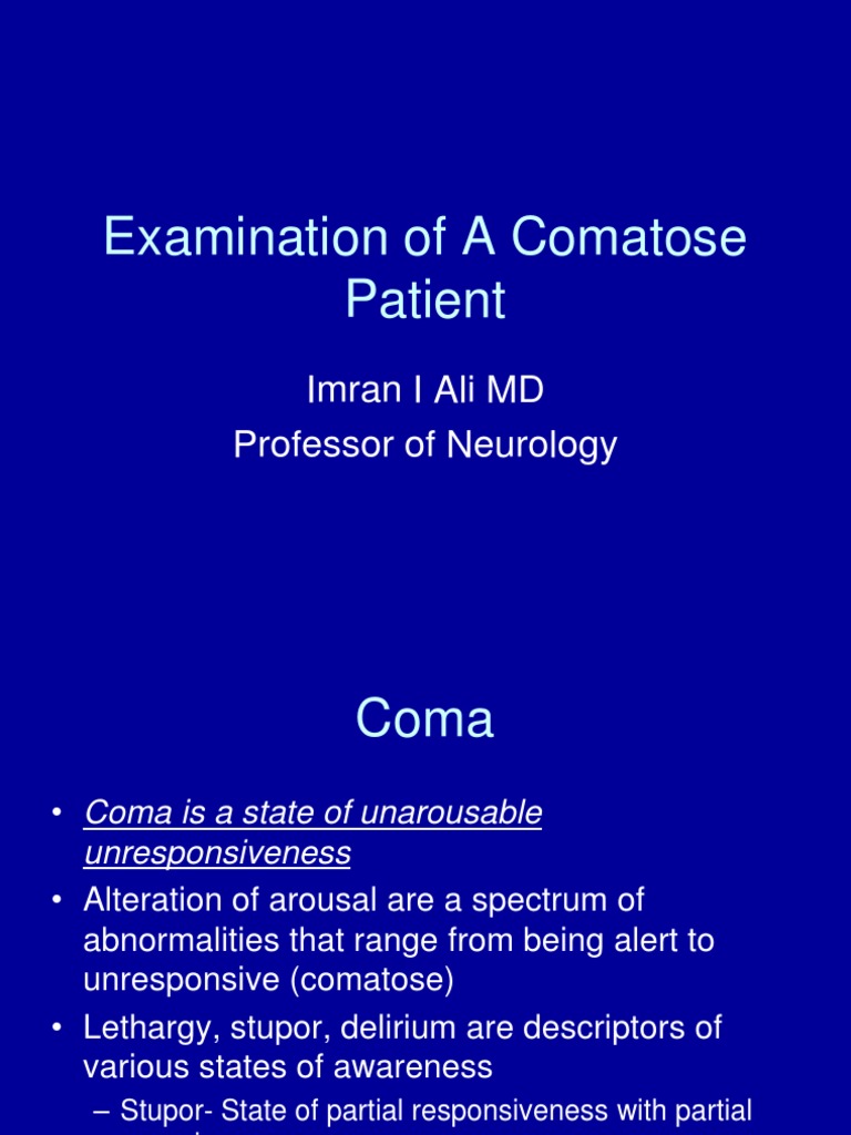 Examination of A Comatose Patient PDF | PDF | Coma | Nervous System
