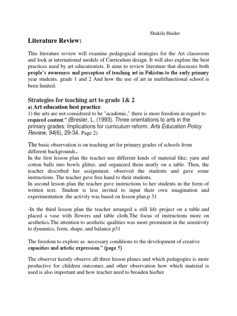 Literature Review:: Strategies For Teaching Art To Grade 1& 2 | PDF ...