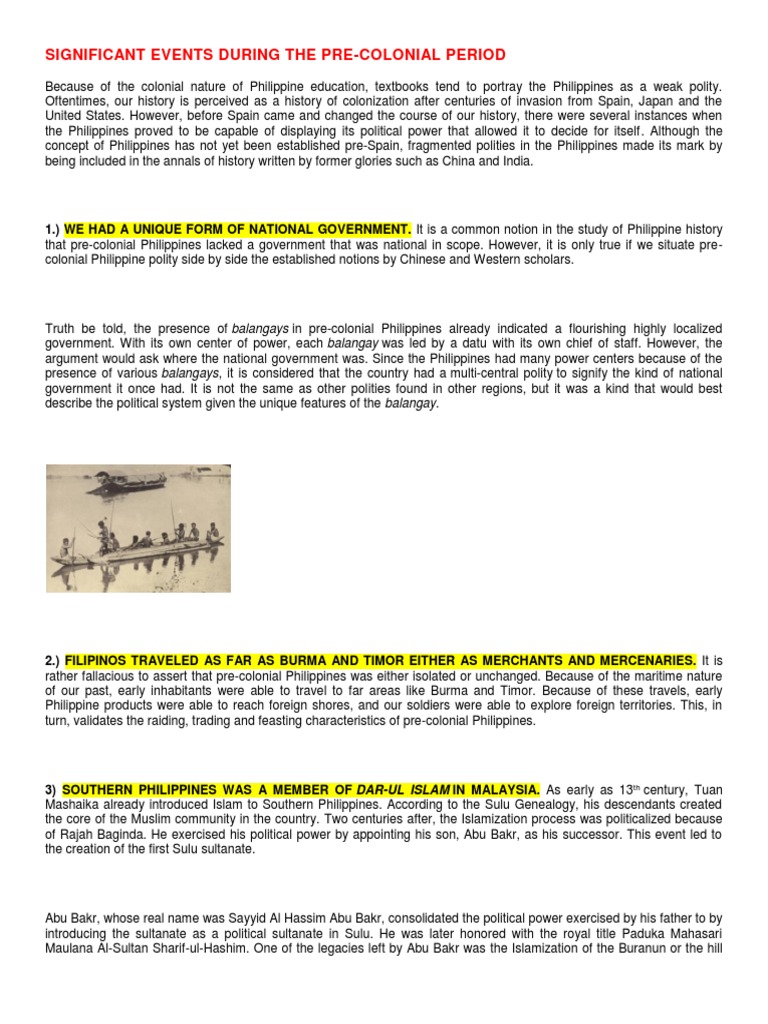 Significant Events During The Pre-Colonial Period | PDF | Philippines ...
