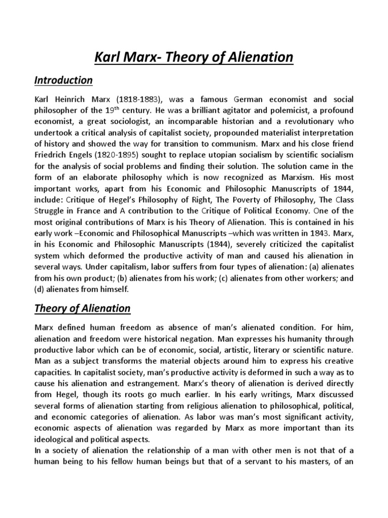 Marx's Theory of Alienation Explained | PDF | Marx's Theory Of ...