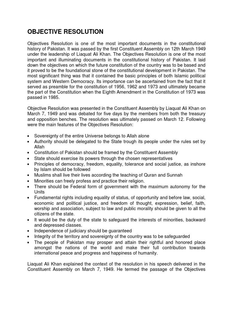 The Foundational Document: An Analysis of Pakistan's Objectives ...