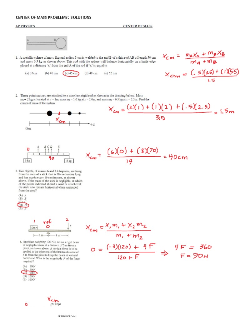 AP Physics: Center of Mass Solutions | PDF