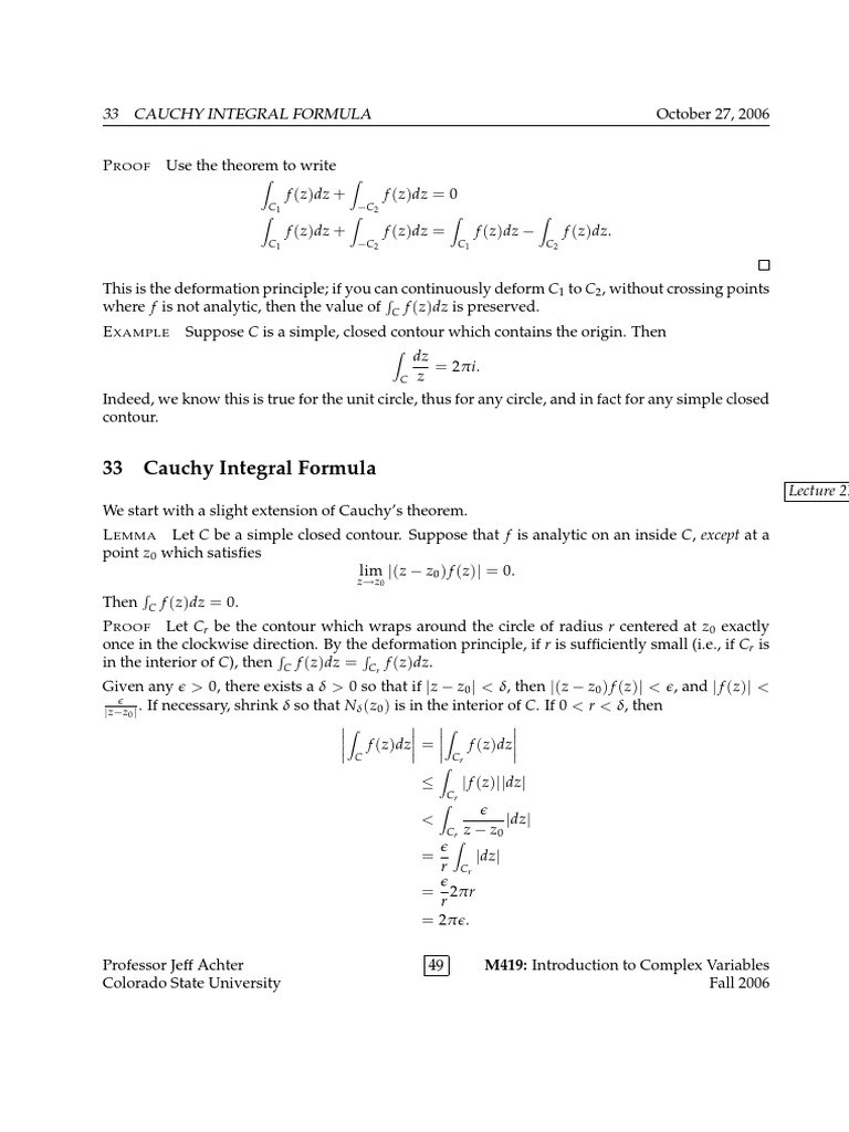 33 Cauchy Integral Formula | PDF | Complex Analysis | Exponential Function
