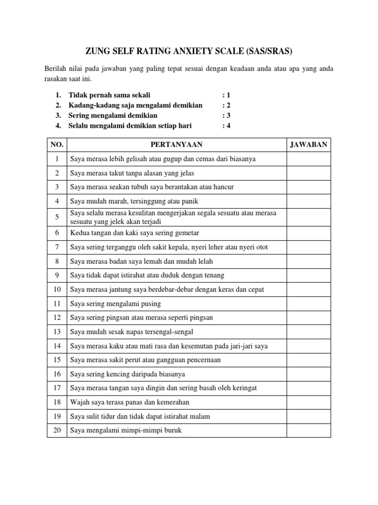 Kuesioner Zung untuk Penilaian Kecemasan | PDF