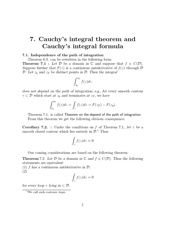 Cauchy Integral Formula PDF | PDF | Integral | Theorem