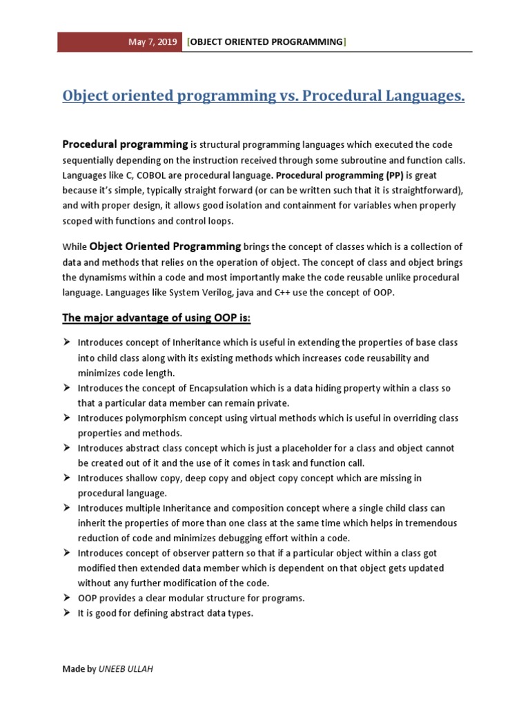 Advantages of OOP | PDF | Object Oriented Programming | Class (Computer Programming)