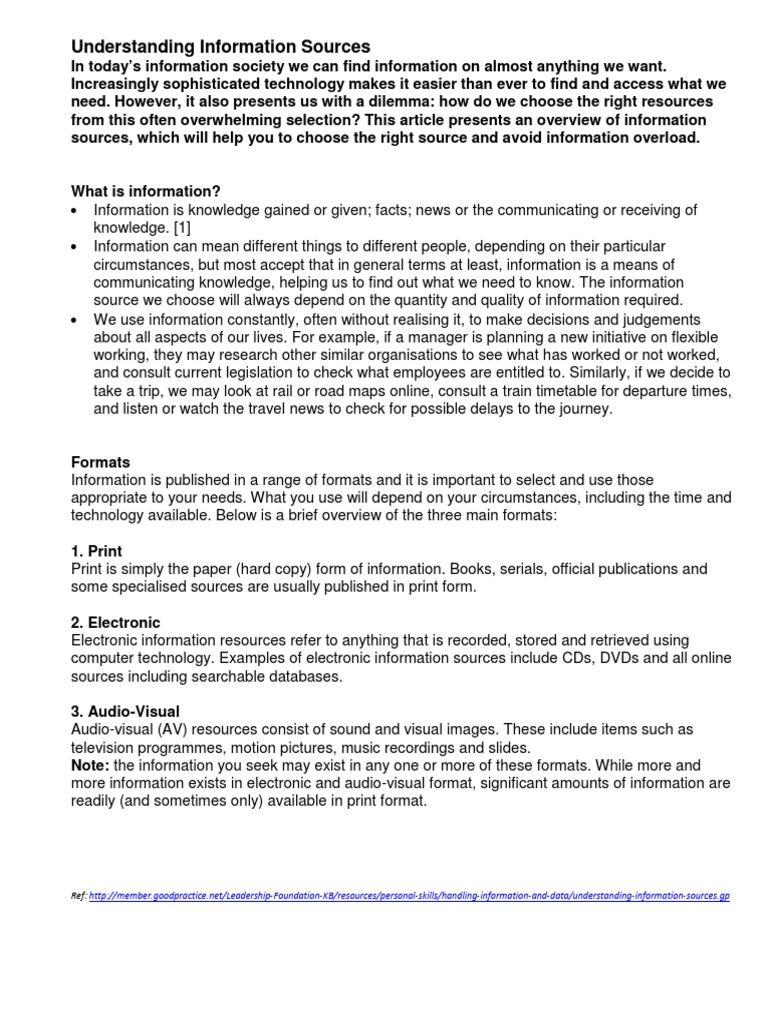 Understanding Information Sources | PDF | Newspapers | Books