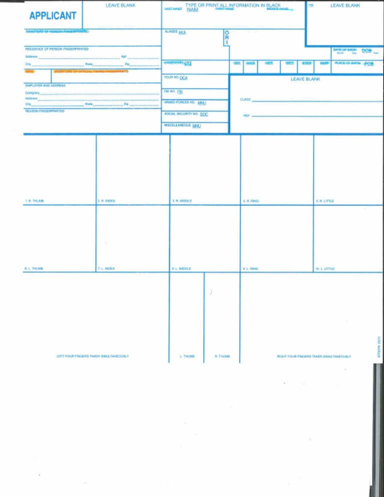 Sample Blank Fingerprint Card | PDF