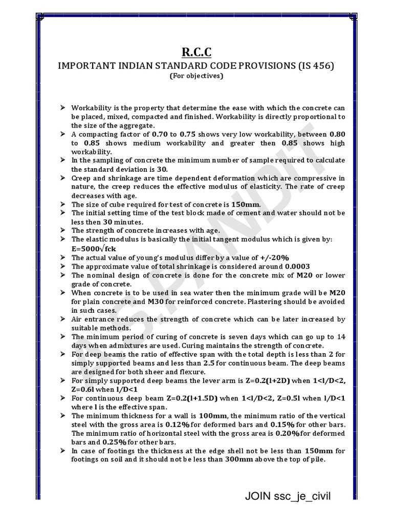 RCC Is Provision Notes | Download Free PDF | Bending | Concrete
